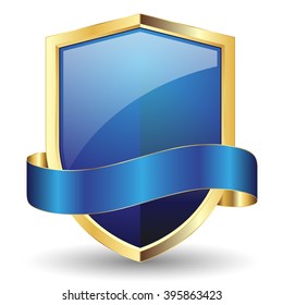 Blank Blue Shield Gold Border Ribbon Stock Vector (Royalty Free ...