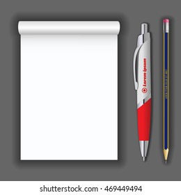 Blank Realistic Notepad Notebook Pen Pencil Stock Vector (Royalty Free ...