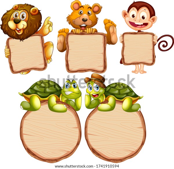 Blank Sign Template Cute Animals On Stock Vector (Royalty Free ...