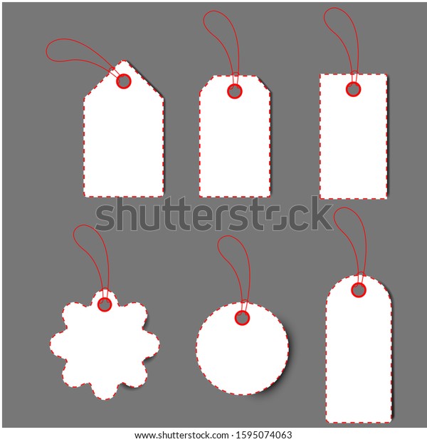 Blank White Tag Red White Ribbon Stock Vector (Royalty Free) 1595074063 ...