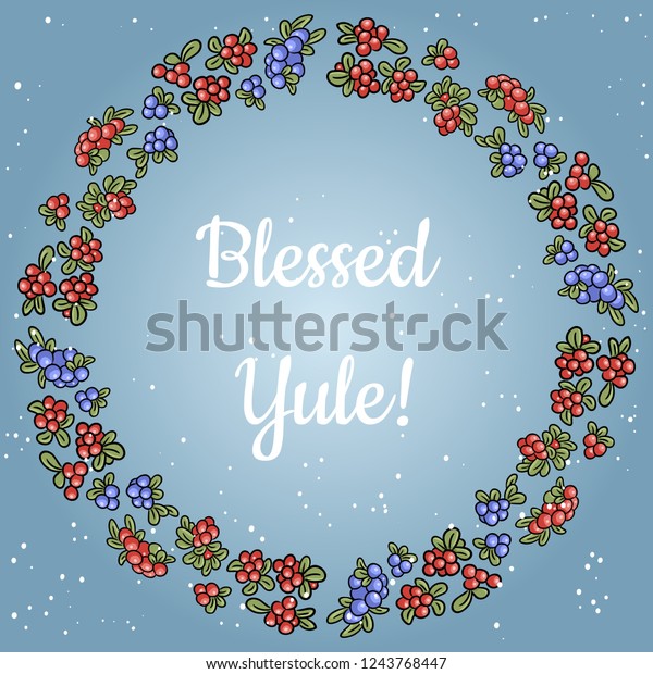 Blessed Yule Lettering Wreath Red Blue Stock Vector (Royalty Free ...