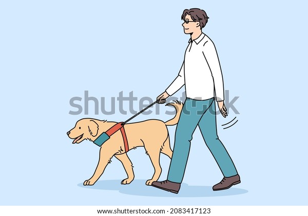Blind Man Walk Outdoor Guide Dog Stock Vector (Royalty Free) 2083417123 ...