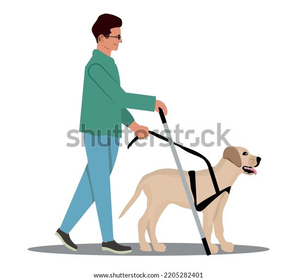Blind Man Walking Guide Dog Vector Stock Vector (Royalty Free ...