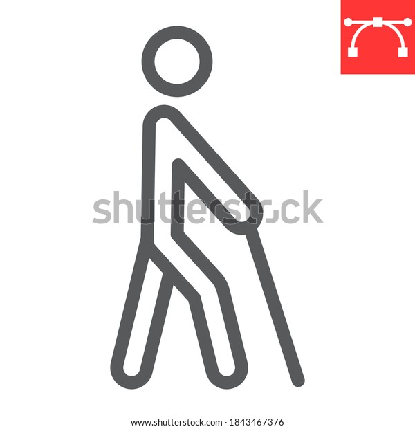 Blind Man Walking Stick Line Icon Stock Vector (Royalty Free ...