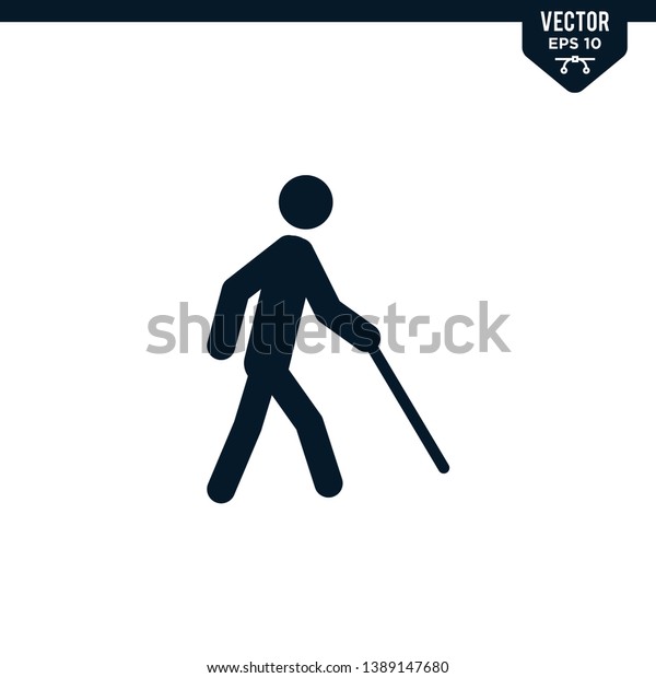 Blind Stick Man Walking Icon Collection Stock Vector (Royalty Free ...