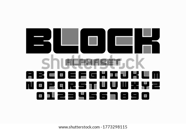 Block Font Modular Alphabet Letters Numbers Stock Vector (Royalty Free ...