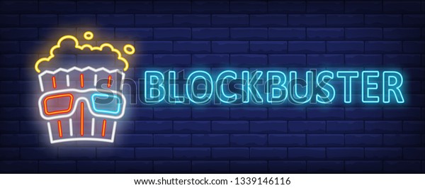 Blockbuster Neon Text Popcorn 3d Glasses Stock Vector (Royalty Free ...