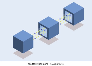 Blockchain Technology Illustration Isometric Floating Blue Stock Vector ...
