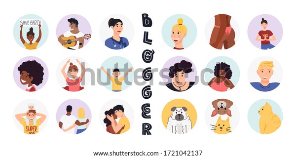 Blogging Vlogging Sticker Avatar Highlights Set Stock Vector (Royalty ...