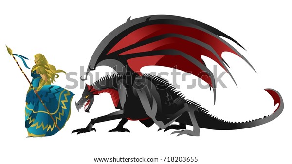 Blonde Valkyrie Warrior Black Dragon Stock Vector (Royalty Free ...