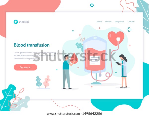 Blood transfusion. Web page design template for blood Bank or hospital ...