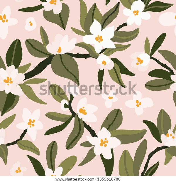 Blooming Tree Print Design Seamless Pattern Stock Vector (Royalty Free ...