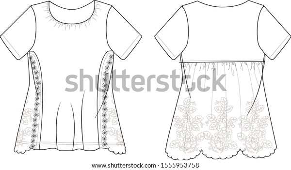 Blouse Editable Fashion Flat Templates Stok Vektör (Telifsiz) 1555953758
