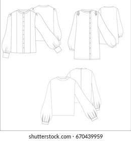 Blouse Set Technical Sketch Drawing Vector Stock Vector (Royalty Free ...