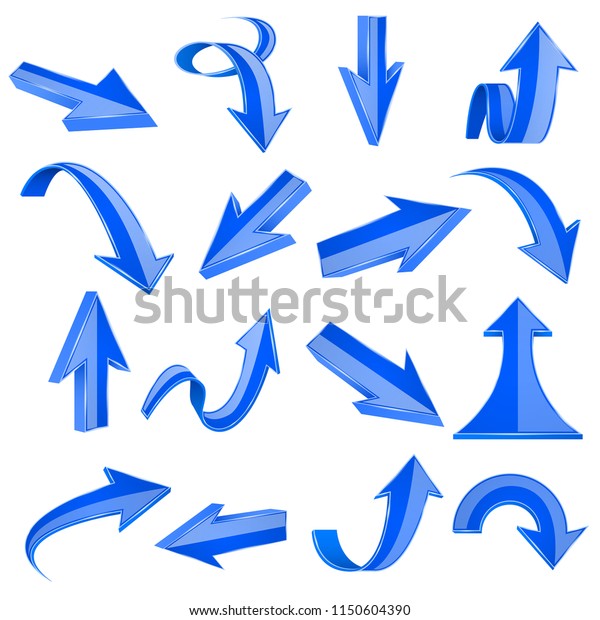 Blue 3d Arrows Straight Bent Icons Stock Vector (Royalty Free) 1150604390