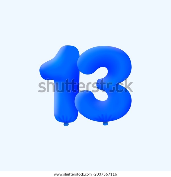 Blue 3d Number 13 Balloon Realistic Stock Vector (Royalty Free) 2037567116