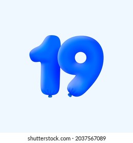 Blue 3d Number 19 Balloon Realistic Stock Vector (Royalty Free) 2037567089