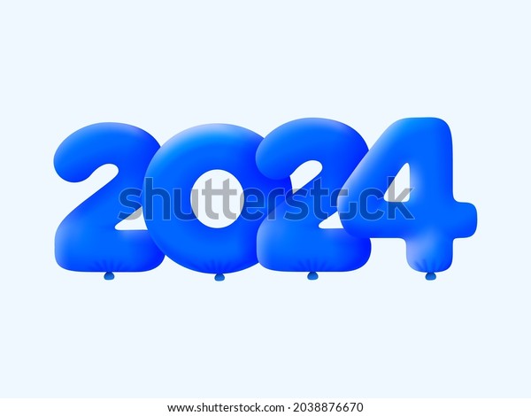 Blue 3d Number 2024 Balloon Realistic Stock Vector (Royalty Free ...