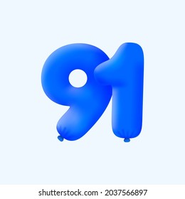 Blue 3d Number 91 Balloon Realistic Stock Vector (Royalty Free ...