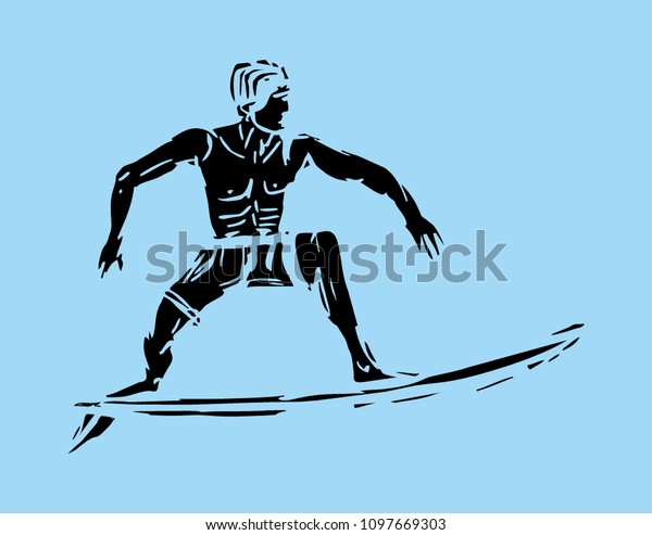 Blue Background Black Surfer Graphic Design Stock Vector (Royalty Free ...