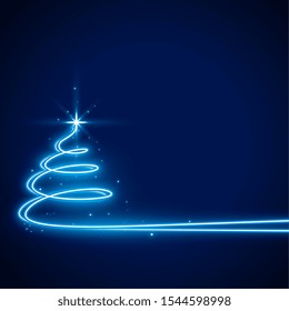 Blue Background Neon Christmas Tree Design Stock Vector (Royalty Free ...