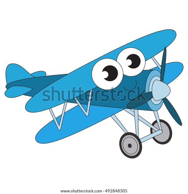 Blue Biplane Cartoon Outlined Flying Vehicle Stock Vector (Royalty Free ...