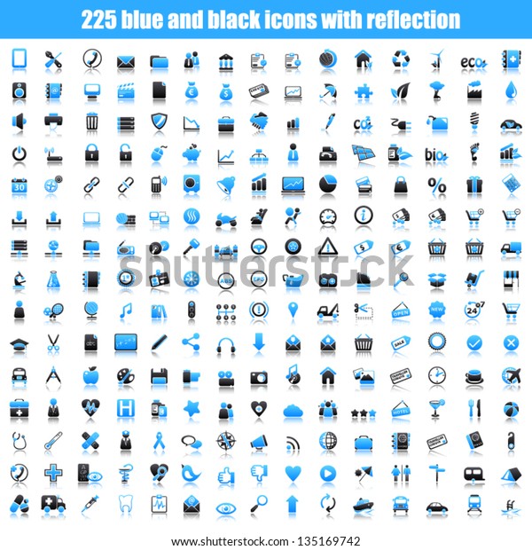 Blue Black Icons Reflection Stock Vector (Royalty Free) 135169742