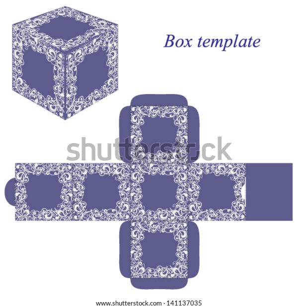 Blue Box Template White Floral Elements 스톡 벡터(로열티 프리) 141137035 ...