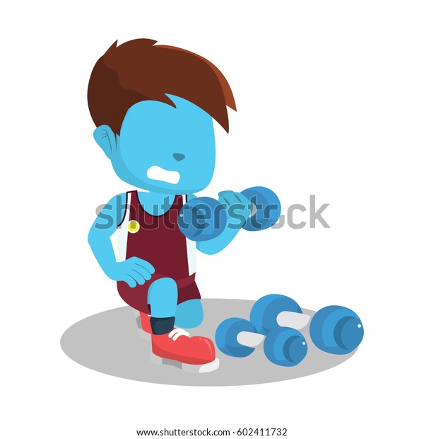 Blue Boy Exercising Dumbell Stock Vector (Royalty Free) 602411732 ...