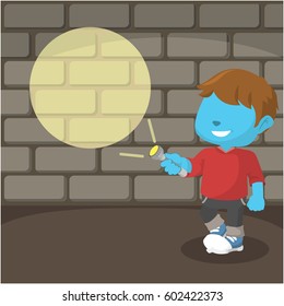 Boy Pointing His Flashlight Stock Vector (Royalty Free) 420918472 ...