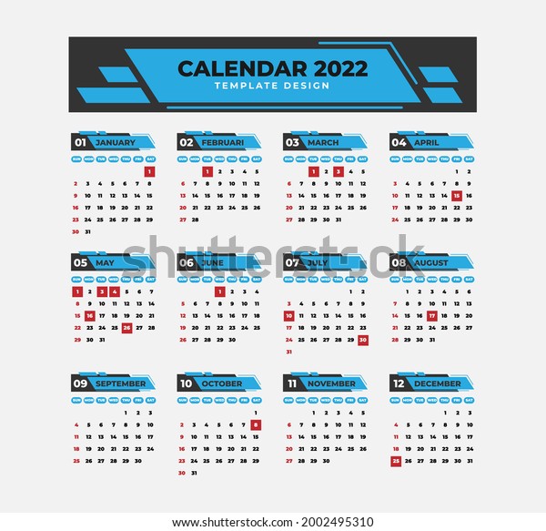 Blue Calendar 2022 Vector Template Modern Stock Vector (Royalty Free ...