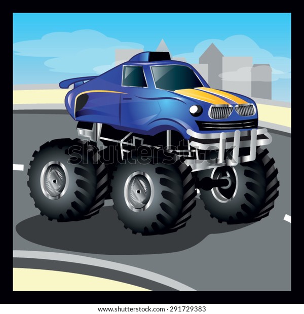 Blue Cartoon Vector Monster Truck Stock Vector (Royalty Free) 291729383 ...