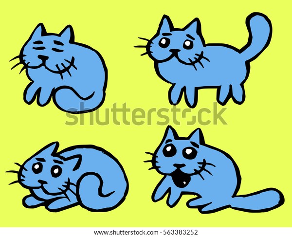 Blue Cats Emoticons Set Funny Cartoon Stock Vector (Royalty Free) 563383252