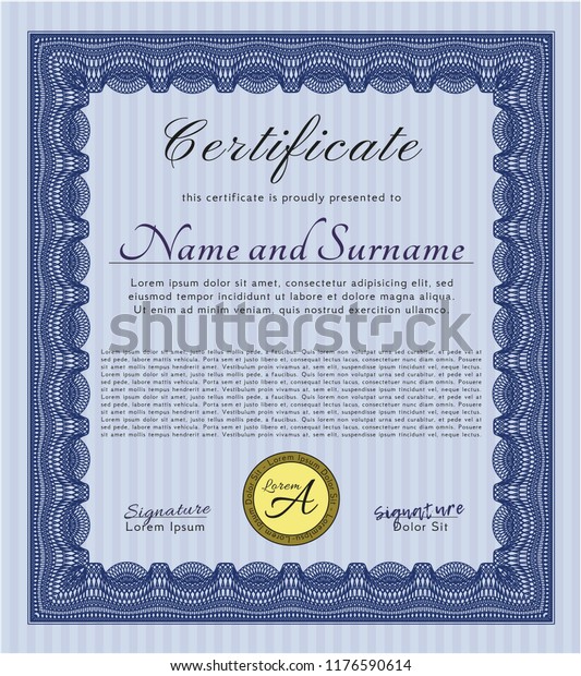 Blue Certificate Achievement Template Quality Background Stock Vector ...