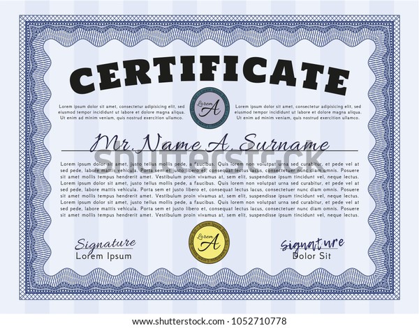 Blue Certificate Template Detailed Linear Background Stock Vector ...