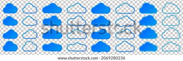 Blue Cloud Icons Set On Transparent Stock Vector (Royalty Free ...