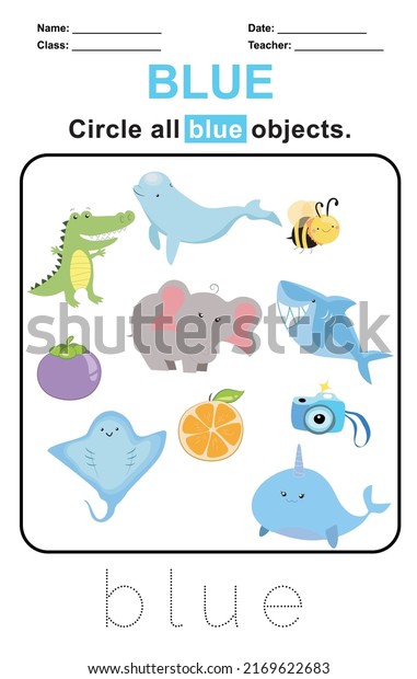 Blue Color Worksheet Circle All Blue: เวกเตอร์สต็อก (ปลอดค่าลิขสิทธิ์ ...