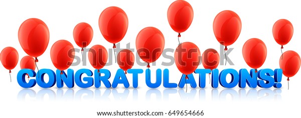 Blue Congratulations 3d Banner Red Balloons Stock Vector (Royalty Free ...