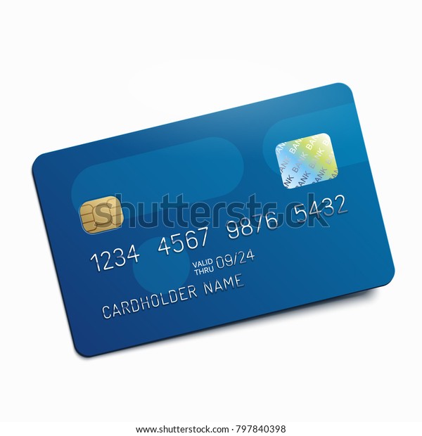 Blue credit debit card isolated on white background. Vector illustration.