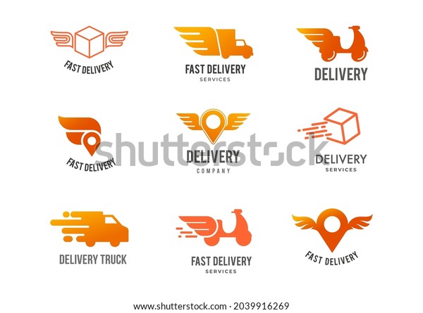 Blue Delivery Logos Collection Set Emblems Stock Vector (Royalty Free ...