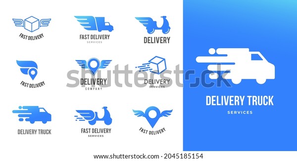 Blue Delivery Logos Collection Set Emblems Stock Vector (Royalty Free ...