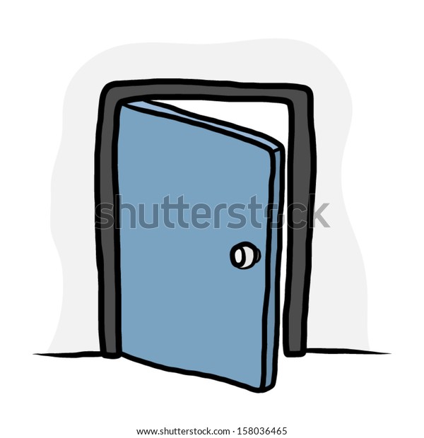 Blue Door Open Cartoon Vector Illustration Stock-vektor (royaltyfri ...