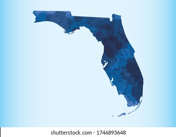 Hand Drawn Watercolor Map Florida Isolated Stock Illustration 631978946