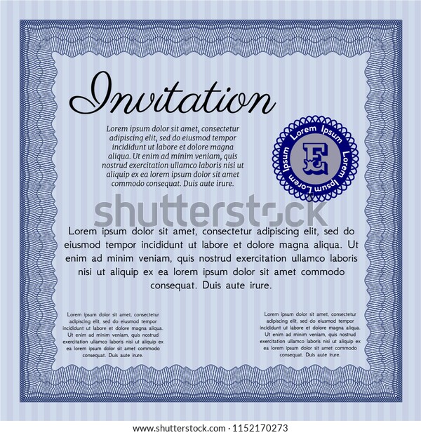 Blue Formal Invitation Background Cordial Design Stock Vector (Royalty ...