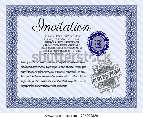 Blue Formal Invitation Template Complex Background Stock Vector ...
