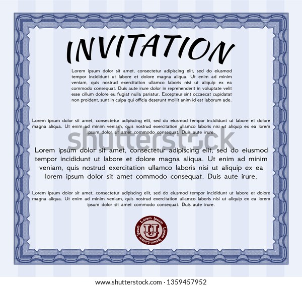 Blue Formal Invitation Template Complex Background Stock Vector ...