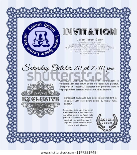 Blue Formal Invitation Template Cordial Design Stock Vector (Royalty ...
