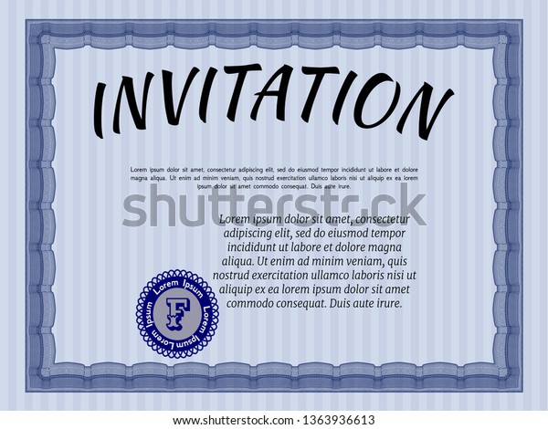 Blue Formal Invitation Template Great Quality Stock Vector (Royalty ...