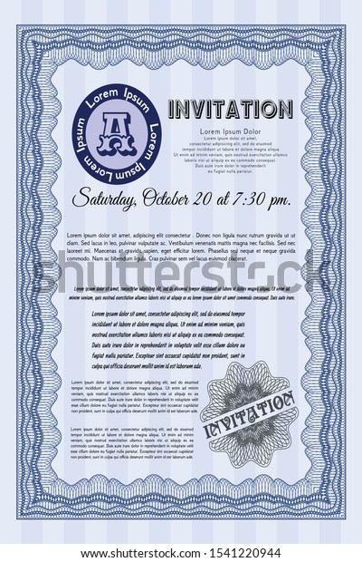 Blue Formal Invitation Template Linear Background Stock Vector (Royalty ...