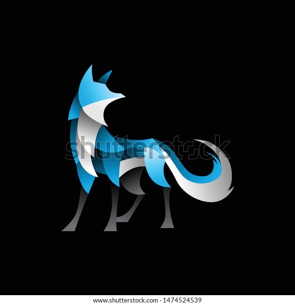 Blue Fox Logo Icon Template Geometric Stock Vector (Royalty Free ...